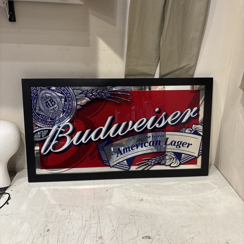 Budweiser Wood Framed Bar Wall Beer Sign Mirror Large 33.5" Great ...