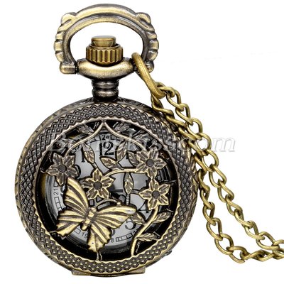 Retro Bronze Tone Hollow Butterfly Arabic Number Quartz Small Pocket ...