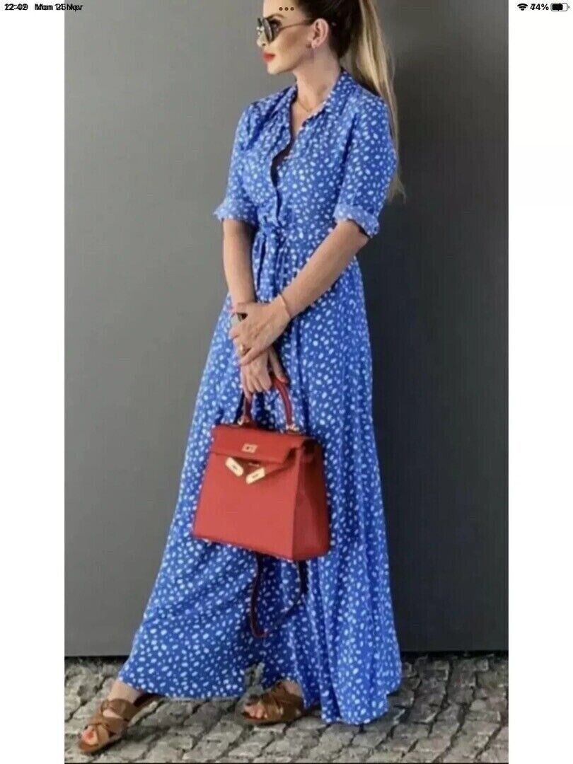 ZARA Blue White Marilyn Spotty Maxi Midi Belted Shirt Dress ZARA Blue White Marilyn Spotty Maxi Midi Belted Shirt Dress