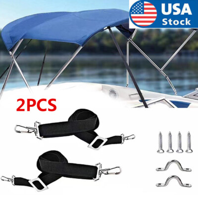 2x Adjustable for Bimini Boat Top Straps Loops & Snap Hook Stainless ...