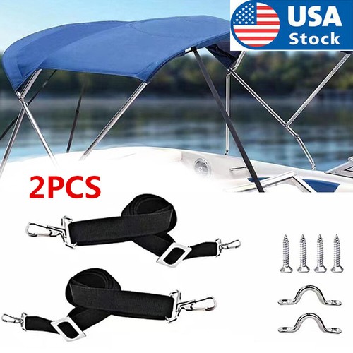 2x Adjustable for Bimini Boat Top Straps Loops & Snap Hook Stainless ...