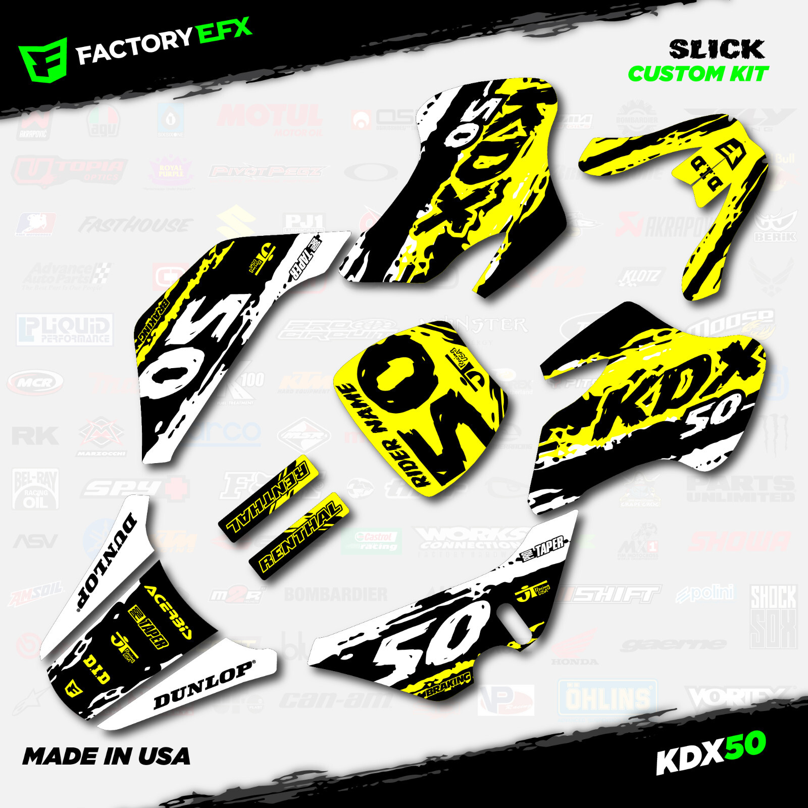 White & Yellow Slick Camo Racing Graphics kit Fits 03-06 Kawasaki Kdx50 ...