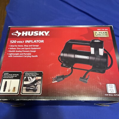 Husky 120-Volt 3-Wired Inflator Powerful & Quiet Design Backlit Analog ...