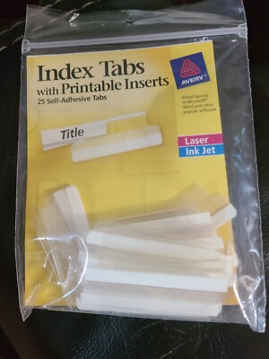 Avery 16241 Self-adhesive Index Tabs With Printable Inserts, 25 Pack | eBay