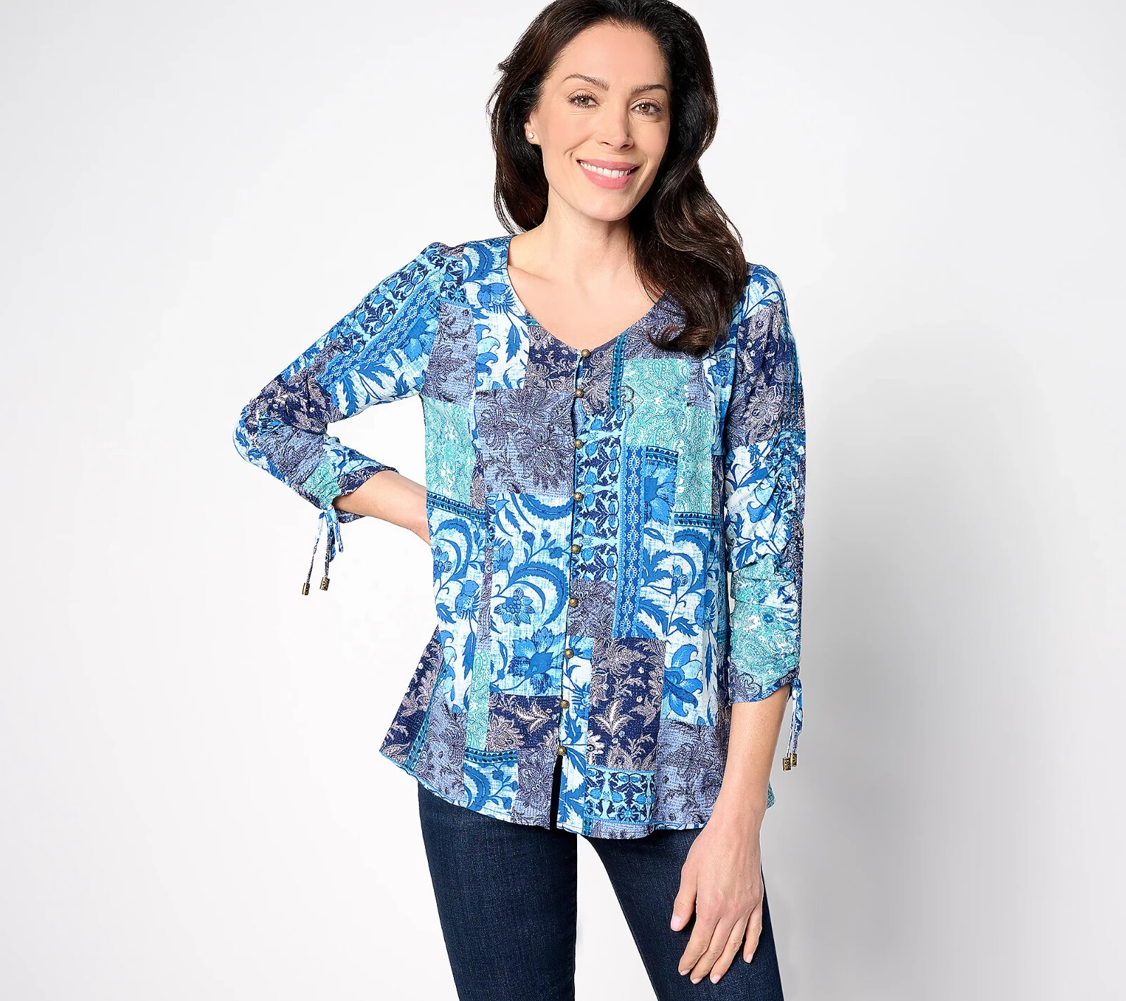Susan Graver Passport Regul Printed Rayon Woven Tunic Blue/Jade X-Large ...