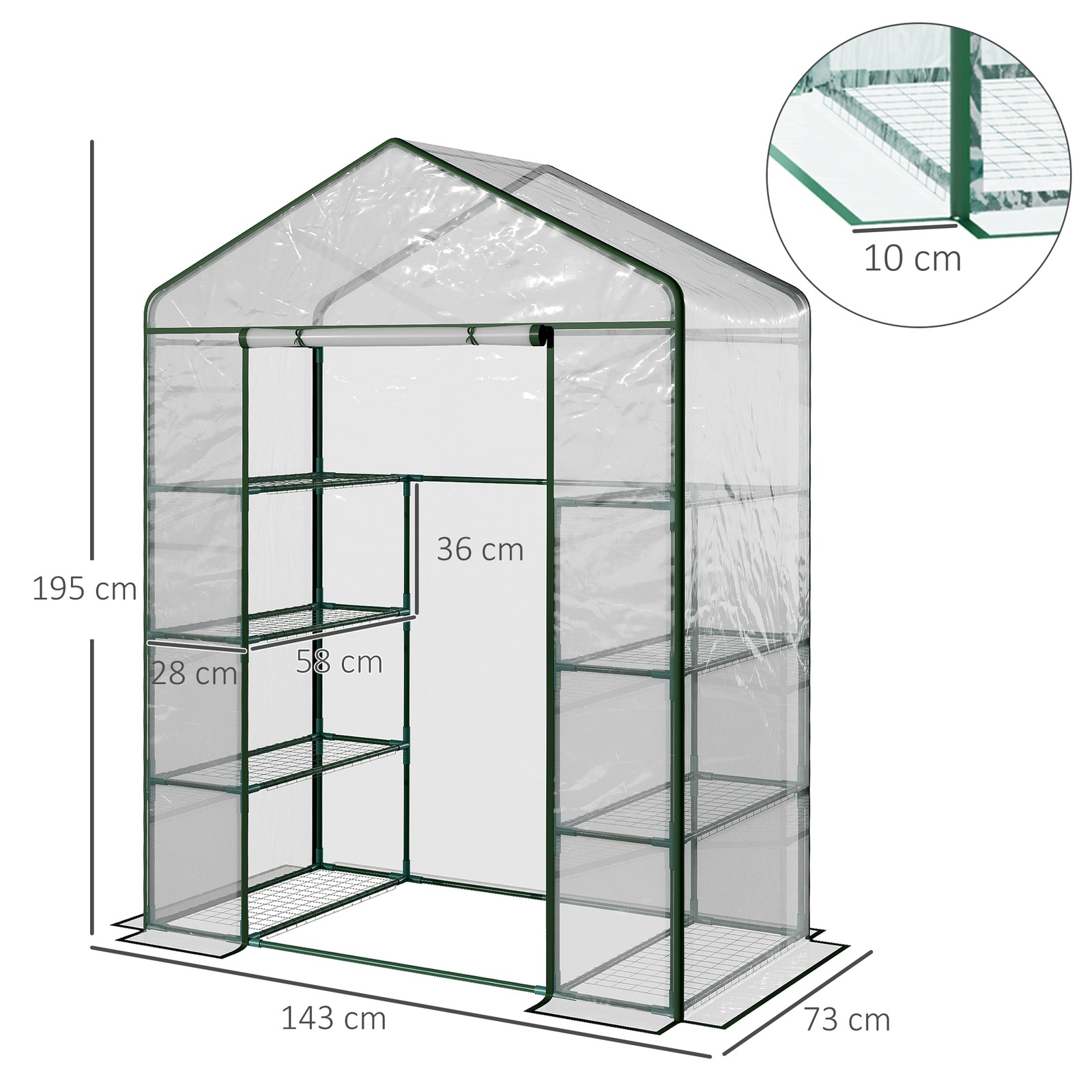 Outsunny Walk In Greenhouse Garden Clear PVC Frame Shelves Reinforced ...