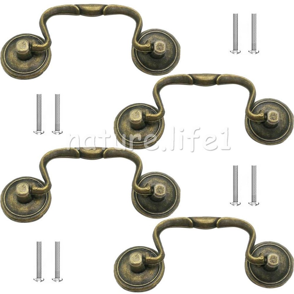 4X Traditional Swan Drop Cabinet Drawer Door Pull Handle Antique Brass ...