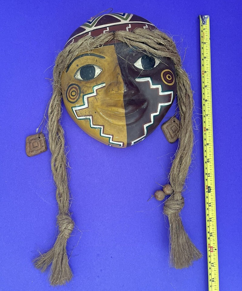 Vintage Peruvian Clay Tribal Folk Art Mask Wall Hanging Great Condition ...