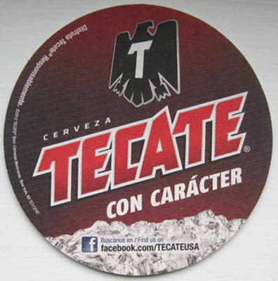 TECATE CERVEZA CON CARACTER Beer COASTER, MAT with BIRD, MEXICO 2012 ...