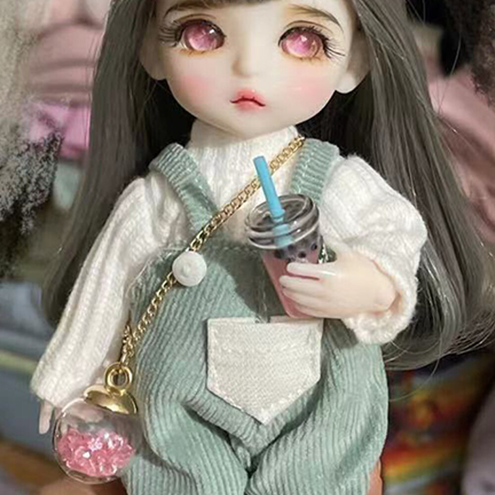 1/8 Mini BJD Doll with Face Makeup Pink Eyes Full Set Outfits Lifelike ...
