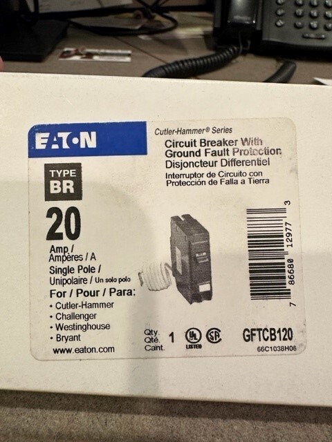 Eaton GFTCB120 Ground Fault Circuit Breaker 1p 20a 120v-ac for sale ...