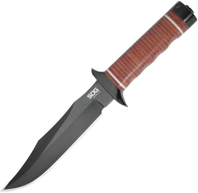 SOG Bowie 20 Fixed Knife 6.38" AUS-8 Steel Blade Leather/Steel Handle ...