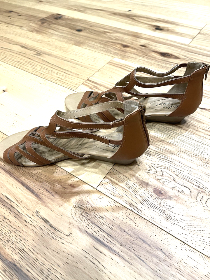 Dexflex Comfort Ladies Wedge Heel Sandals Size 11M Brown (Cognac) Heel ...