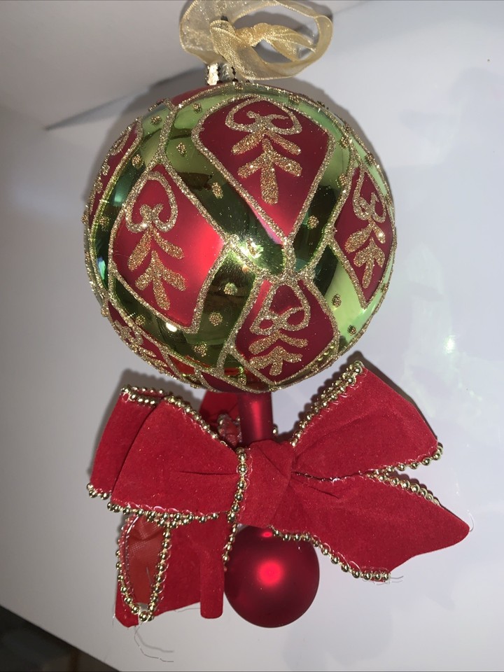 Frontgate Holiday Collection Box of 4 Large Ornaments Vintage Red Green ...
