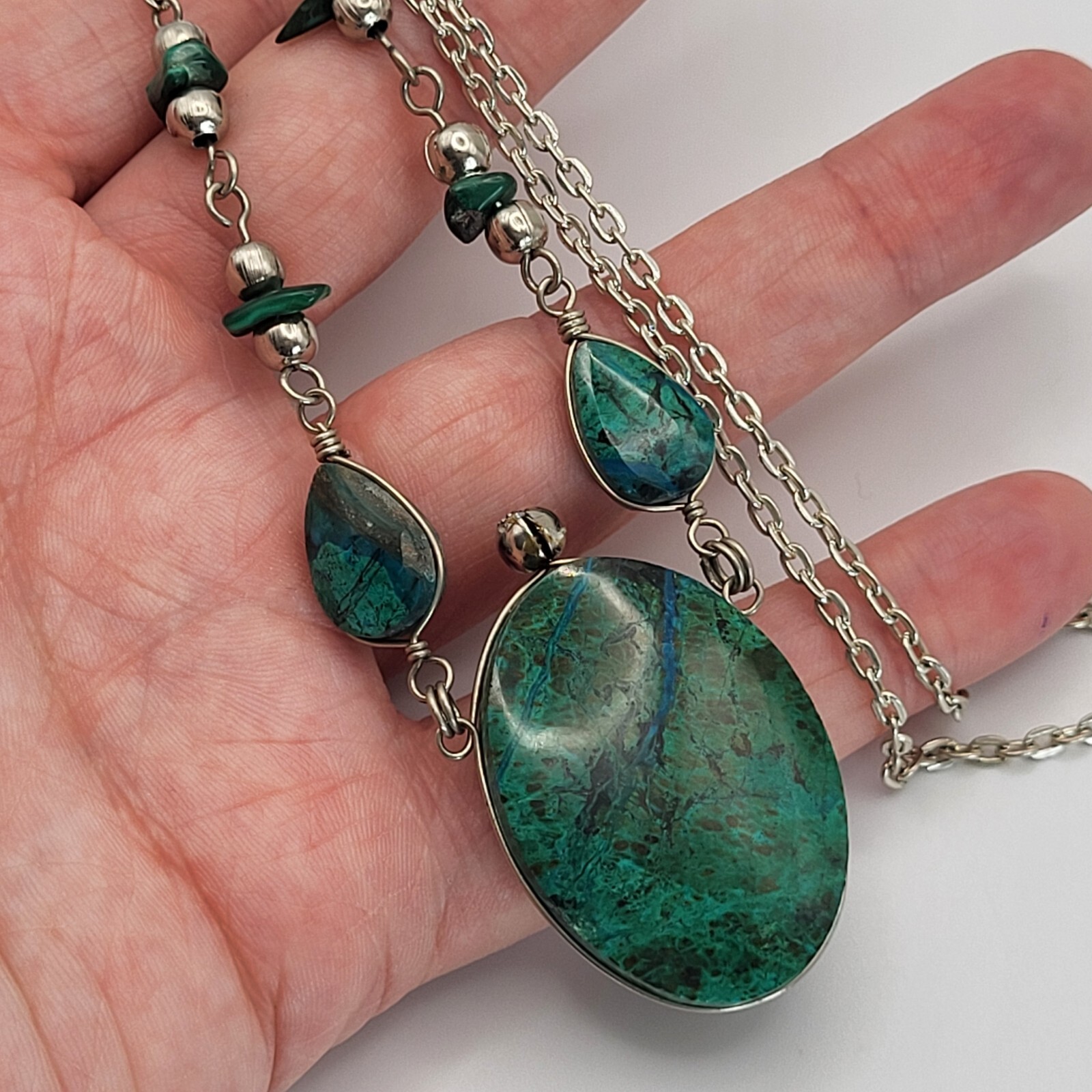 Chrysocolla Crystal Gemstone Statement Necklace Handm… - Gem