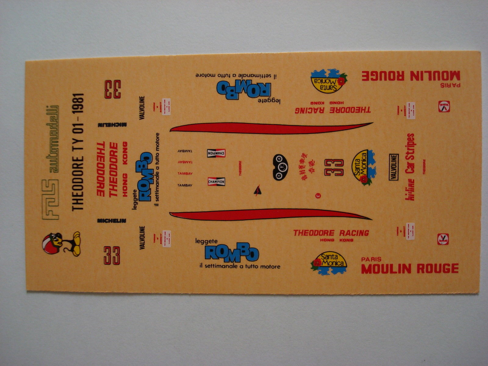 1/43 F1 DECALS CAR THEODORE F1 TY01 TAMBAY "ROMBO" FDS AUTOMODELLI FULL ...