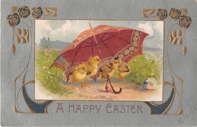 1908 Art Nouveau Easter Postcard of Cute Chicks Under a Parasol-Winsch ...
