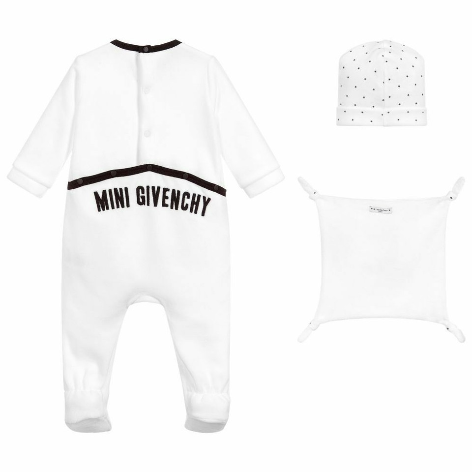 NWT NEW Givenchy Baby Boys girls white black logo footie romper hat 3pc ...