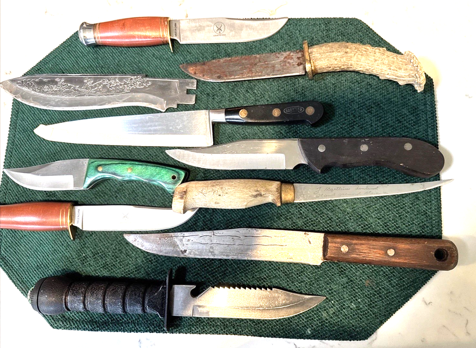 Vintage lot of 10 knives. Various Types. Survival, Hunting, Fillet, Etc ...