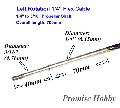 1/4" X 590mm Left Flex Cable W/ 1/4" to 3/16" Prop Propeller Shaft for ...