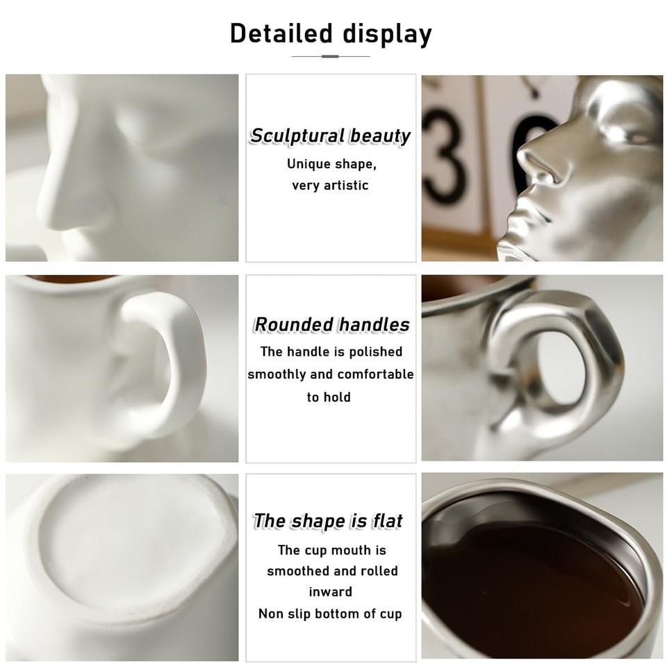 Abstract art teacup kissing lover stereo face sculpture coffee cup ...