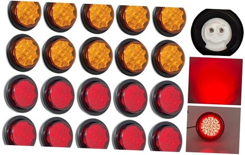 10x Amber + 10x Red 2.5"/2 1/2" Round LED Clearance Side Marker Colored ...