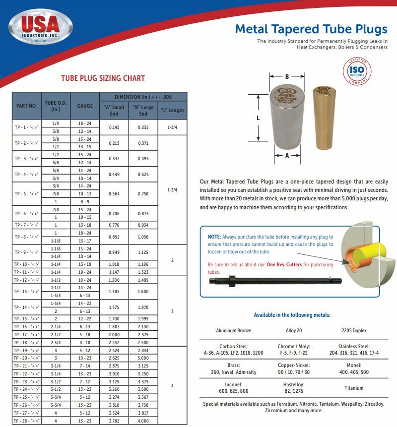 (5) Metal Tapered Tube Plug USA INDUSTRIES TP4-LF2 U11755 | .449 x .625 ...