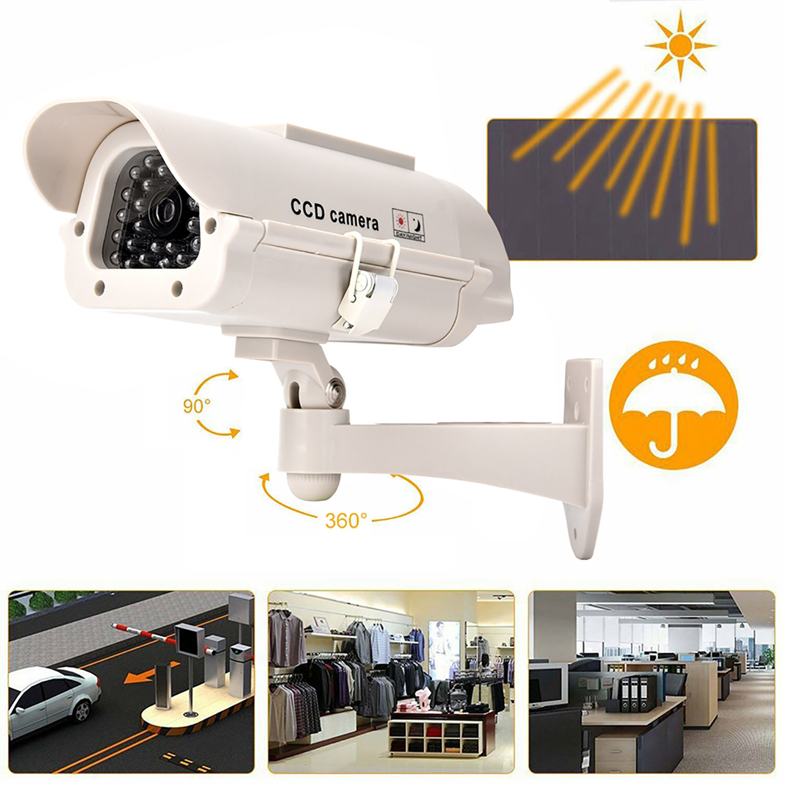 Solar Power Fake CCTV Dummy Security Camera With LED Light Monitor ...