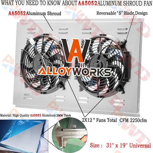 Aluminum Radiator Shroud Fan Cross Flow Style Dual 12'' Fan 31" x 19 ...