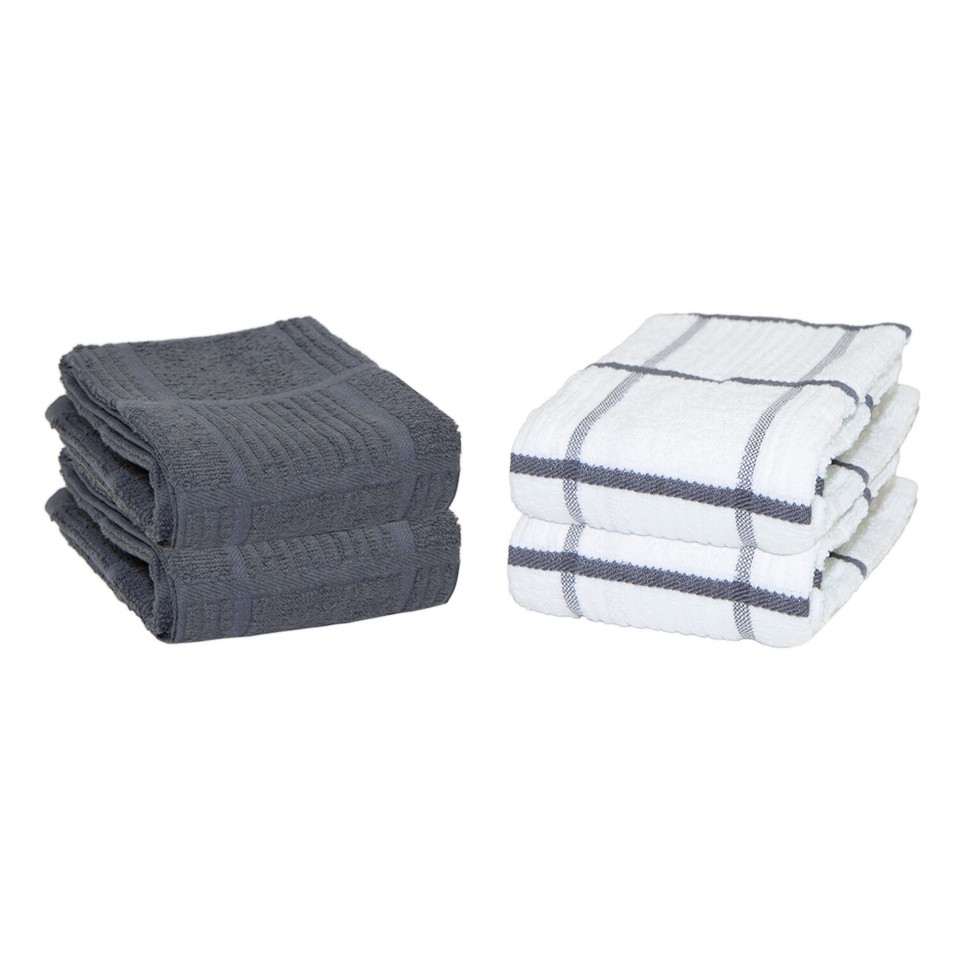 4 Pack of Kitchen Towels - Windowpane Stripes - Soft Cotton 15x25 Dish ...