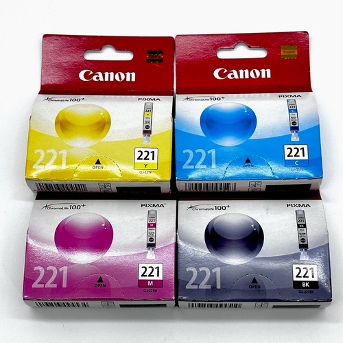 Genuine CANON 4 Pack PIXMA Ink Cartridges CLI-221 Black Yellow Cyan ...