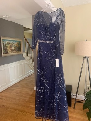 Teri Jon navy blue and silver long gown, size 12, NWT | eBay