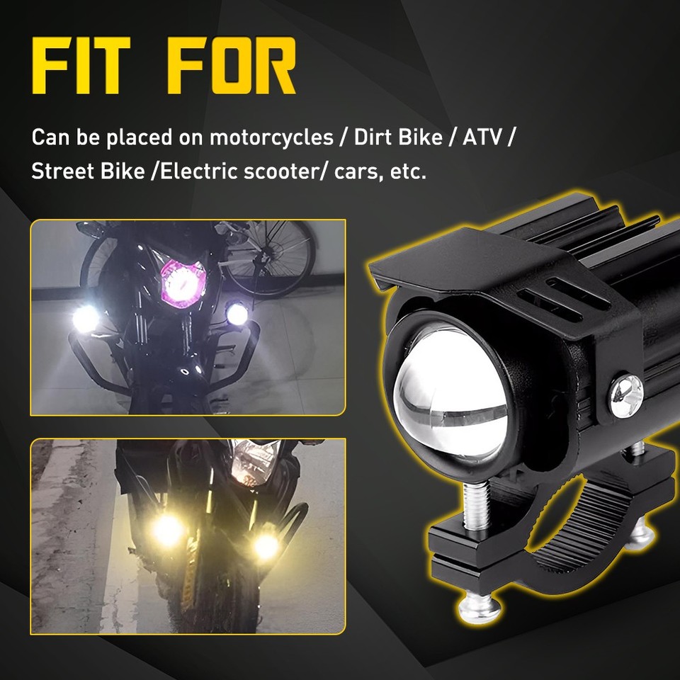 2X LED Motorcycle Headlight Yellow White Hi/Lo Spot Light Driving Fog ...