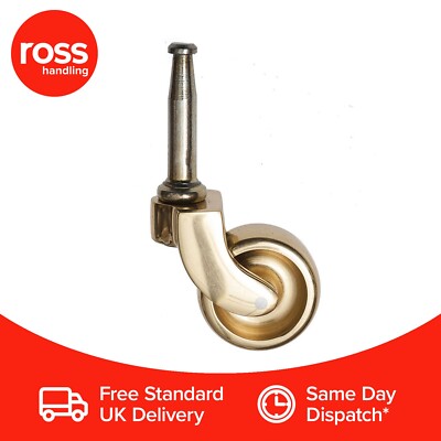 Antique Brass Castor 32mm Wheel Peg Fitting Gold Slotted Fit Minimal UK ...