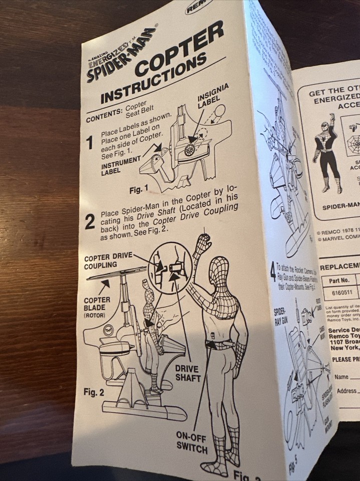1978 Vintage Remco Amazing Energized Spider-Man Copter Instructions | eBay