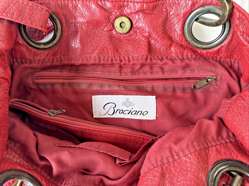 Braciano Red Leather Handbag 15 x 10 x 4 in 10in Adjustable Hang 3 ...