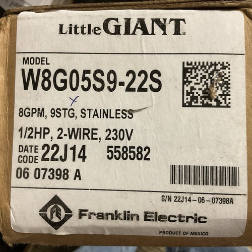 NEW OLD STOCK SEALED BOX Little Giant W8G05S9-22S DEEP WELL SUBMERSIBLE ...