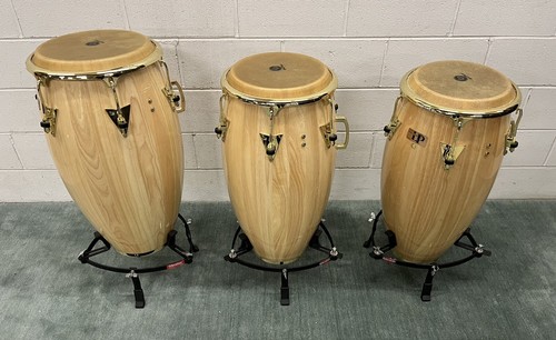 3 LP Latin Percussion Conga Drums + 3 Humes Berg Hard Cases + 3 Stands ...