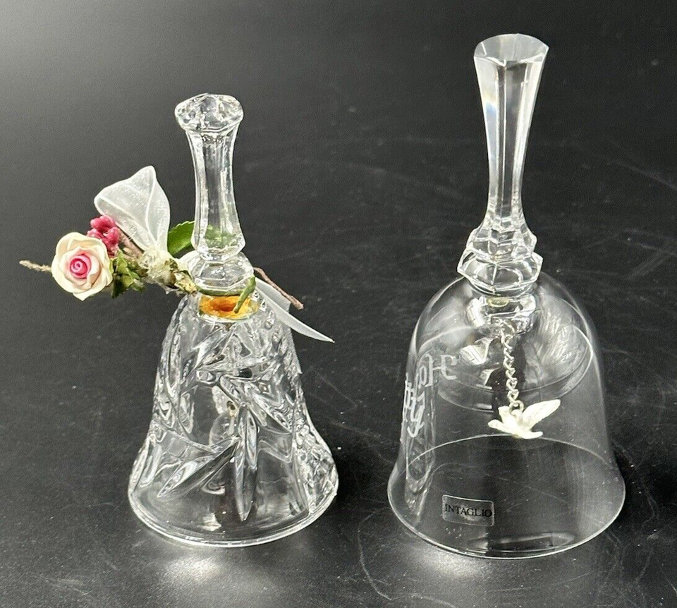 Lot of 3 Glass and Crystal Bells Mikasa Christmas Tree Bell Happy 5th ...