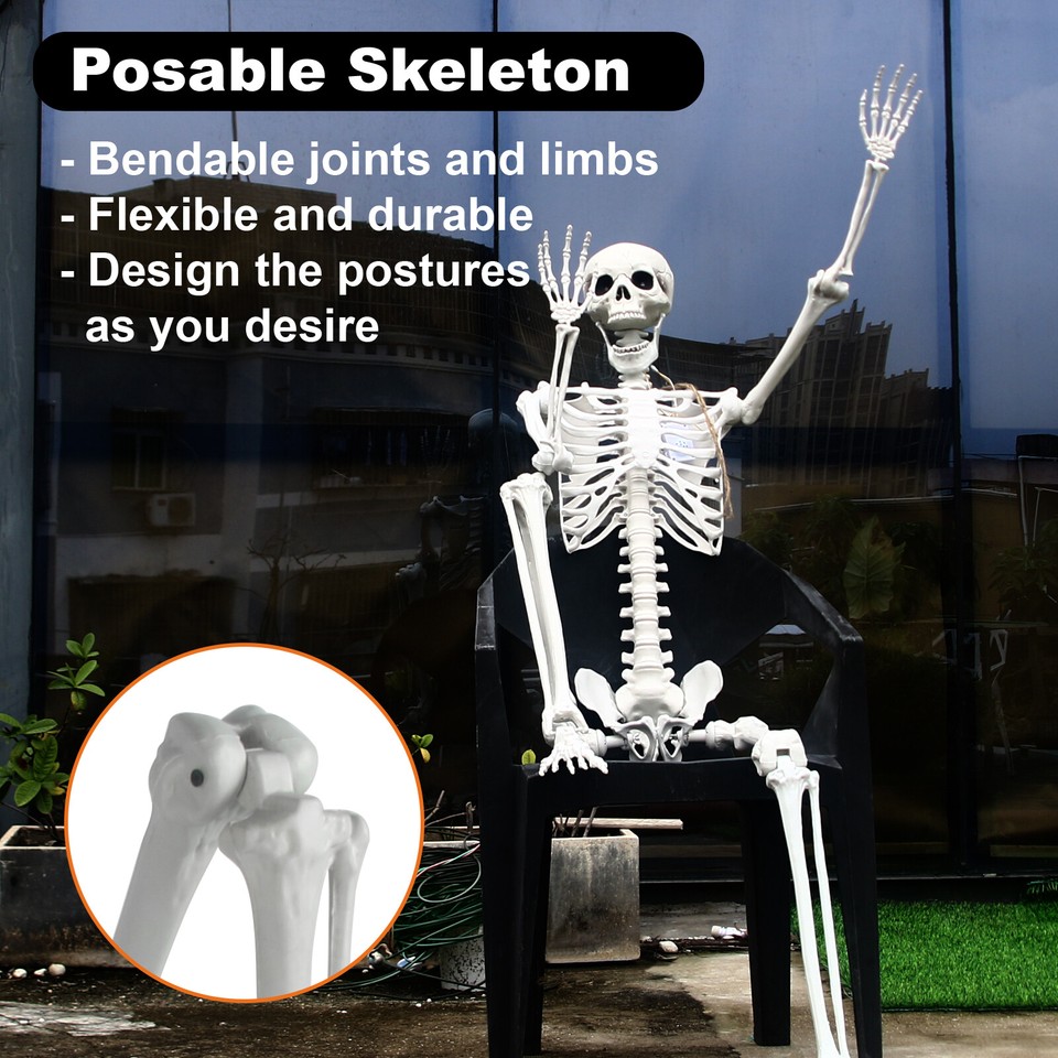 6FT Halloween Life Size Human Skeleton with LED Glowing Eyes ...