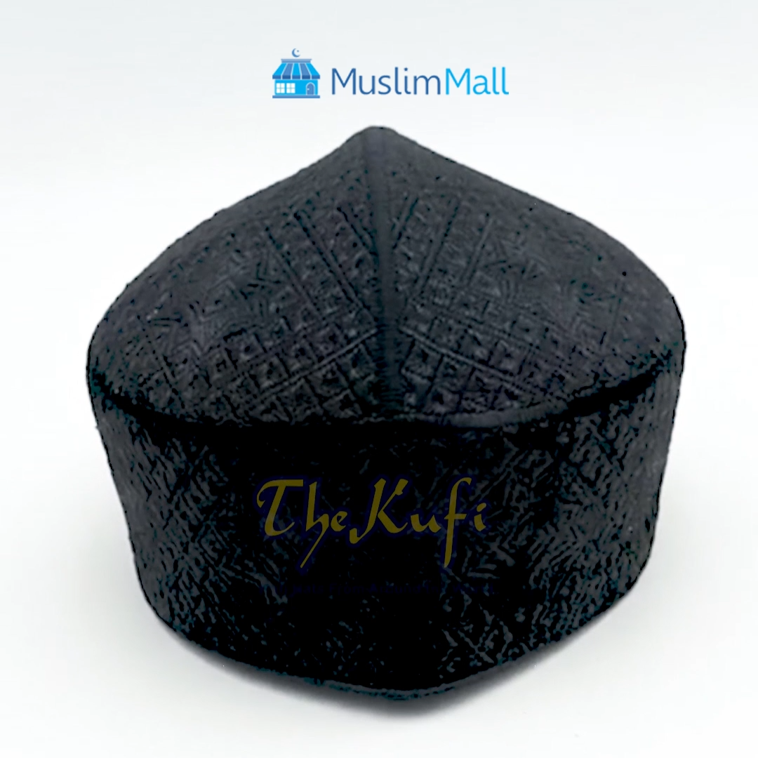 Black Pakistani Topi Cap Embroidered Muslim Islamic Round Kufi Hat ...