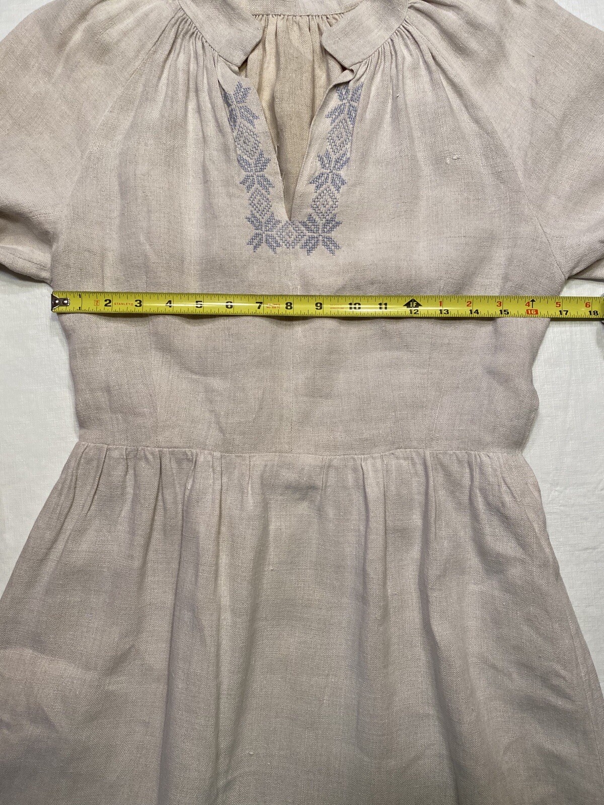 1960s Homespun Linen Peasant Dress Handmade Cutout Cr… - Gem