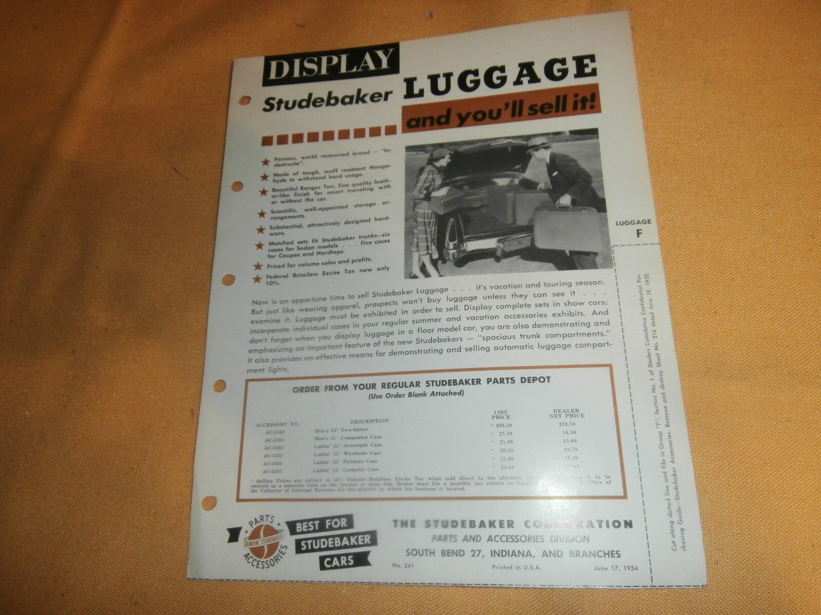 5 Studebaker Dealer Order Price Papers Rear View Mirror Luggage Carrier ...