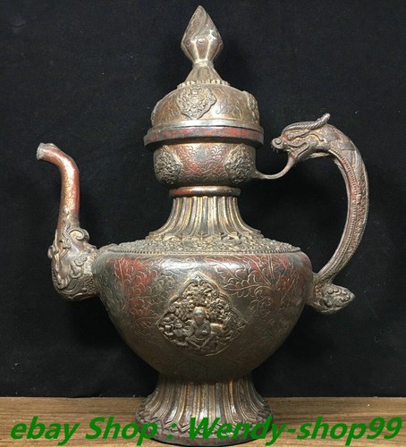 14" Antique Old Chinese Dynasty Bronze Gilt Dragon Beast Wine Tea Pot ...