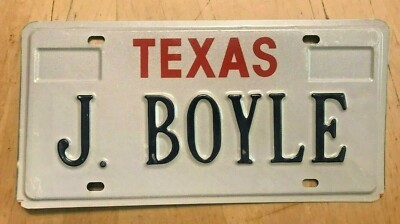 MINT TEXAS VANITY AUTO LICENSE PLATE " J BOYLE " TX JIM JOE JOHN JERRY ...