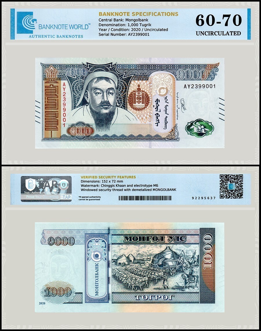 Mongolia 1000 Tugrik, 2020, P-75, UNC, Authenticated Banknote | eBay