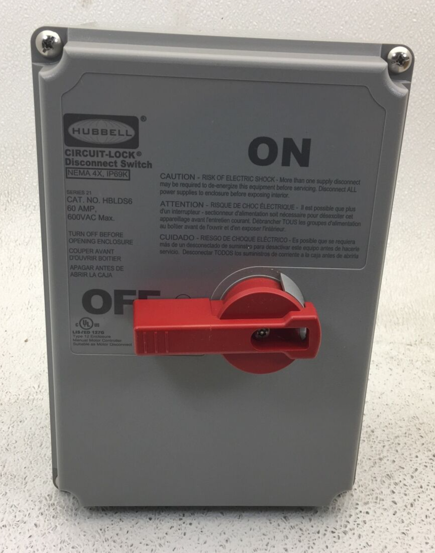 HBLDS6 HUBBELL CIRCUIT LOCK ENCLOSED DISCONNECT SWITCH NEMA 4X 60AMP ...
