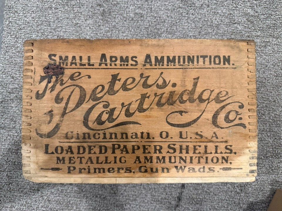 Vintage Peters Cartridge Co Wooden Box 12 Ga. Ammo box Finger Jointed ...