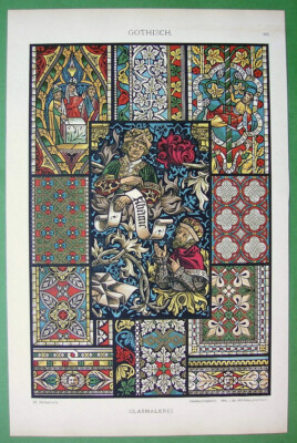 STAINED GLASS Gothic Era Church Windows Germany Italy - 1888 COLOR ...