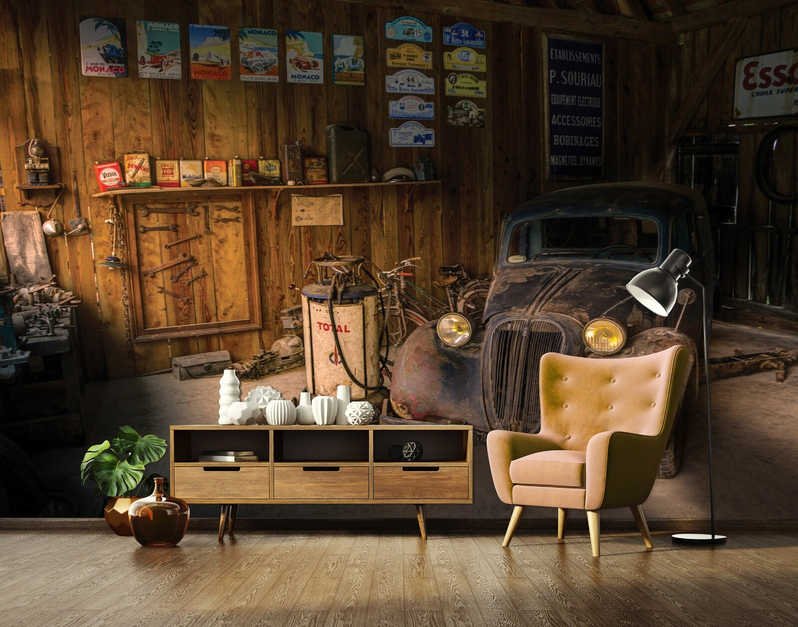 Tapete OLDTIMER Fototapete Vlies Auto Automobil Retro Garage Käfer ...